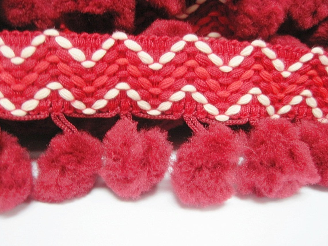5 Yards Ruby Extra Large Pom Pom Trim Stitch Ribbon (pom Size 2 Cm) - Etsy