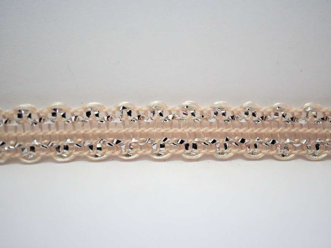 5 Yards 3/8" Vanilla-silver Metallic Braid, Cream Silver Lace, Silver ...