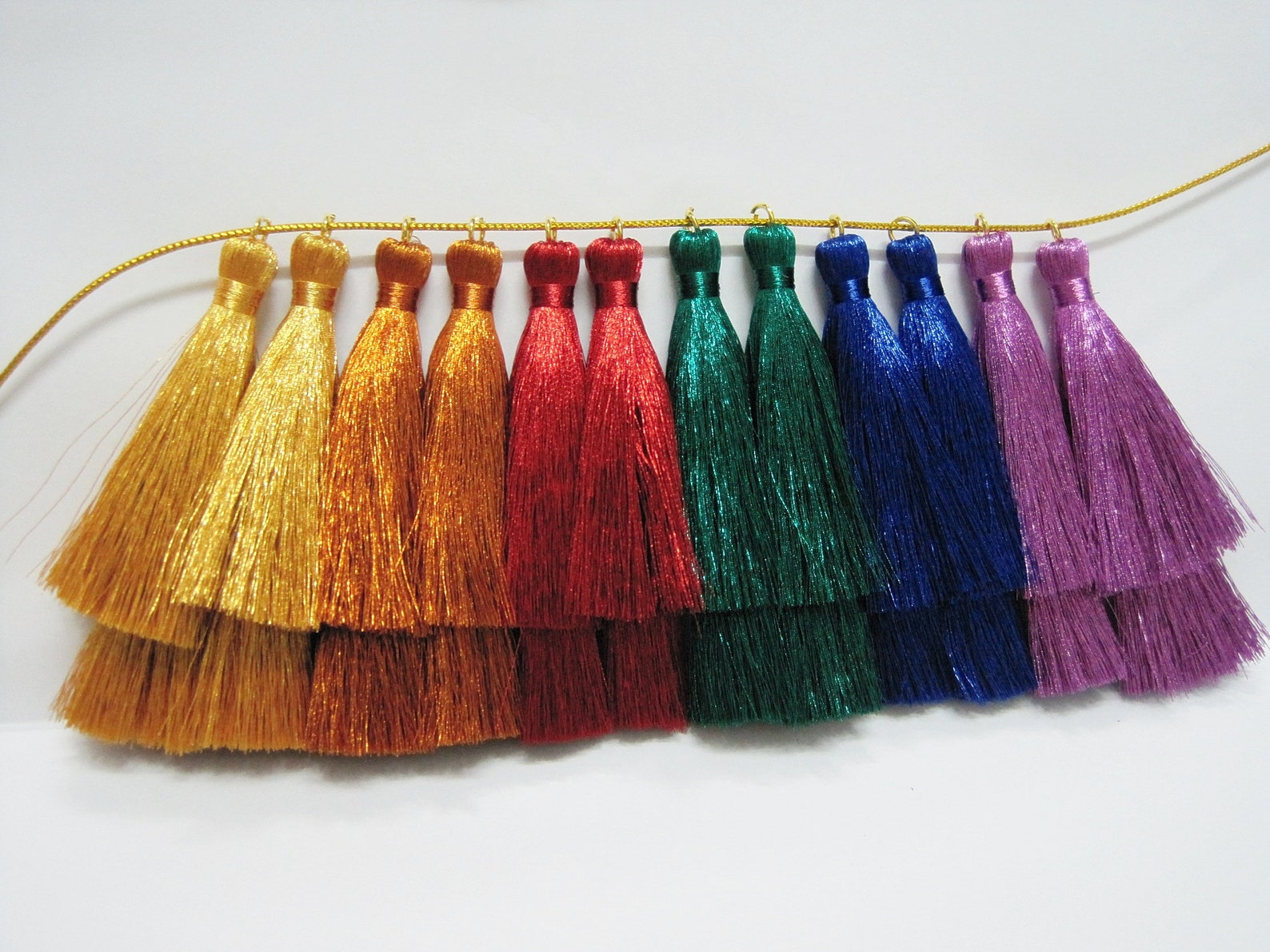 1 Pair Gold Double Metallic Tassel, Metallic Tassel, Double Tassel ...