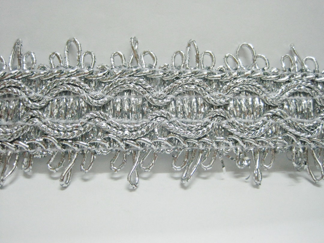 5 Yards 1 1/2" Silver Metallic Lace, Silver Lace, Silver Braid, Silver ...