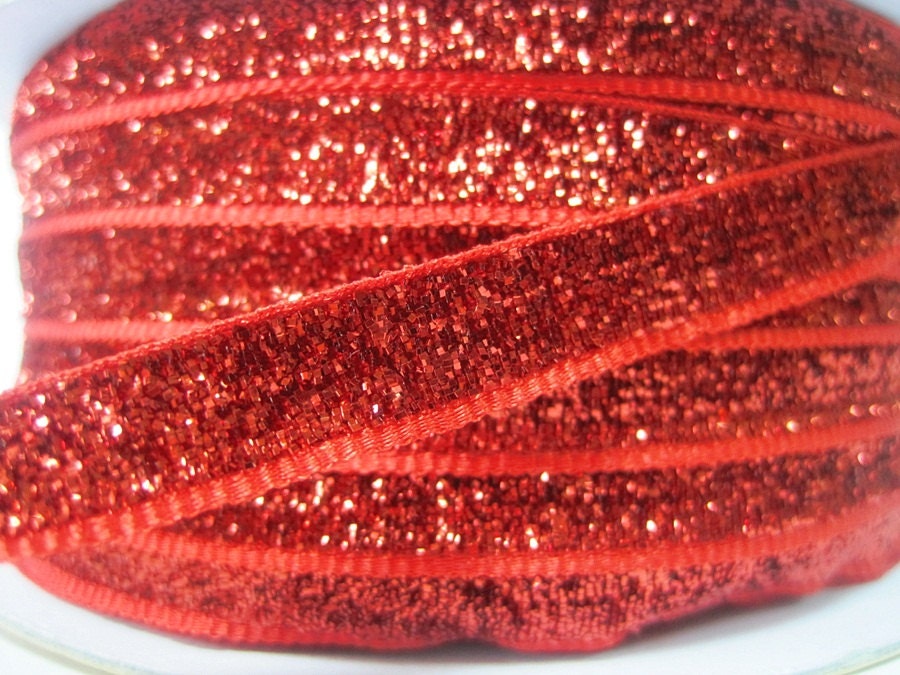 5 Yards Red Metallic Glitter Ribbon 3/8 Glitter Yarn | Etsy