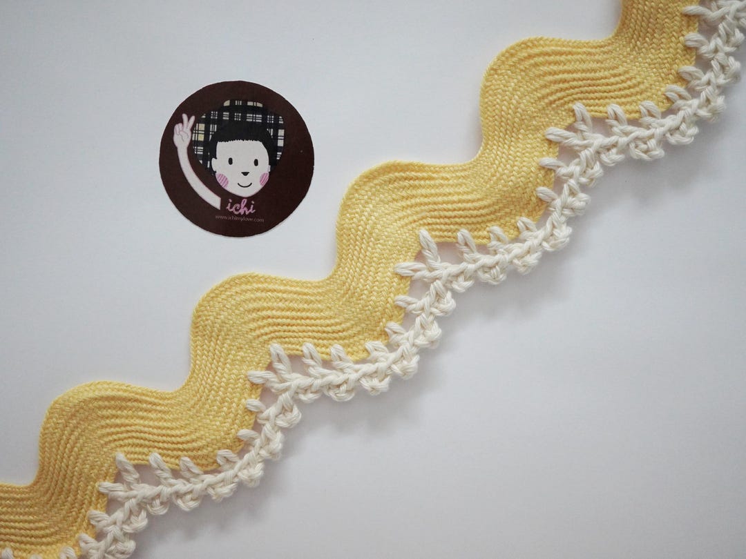 Mustard Yellow Crocheted Rick Rack Trim, Handmade Crochet Lace, Jumbo ...
