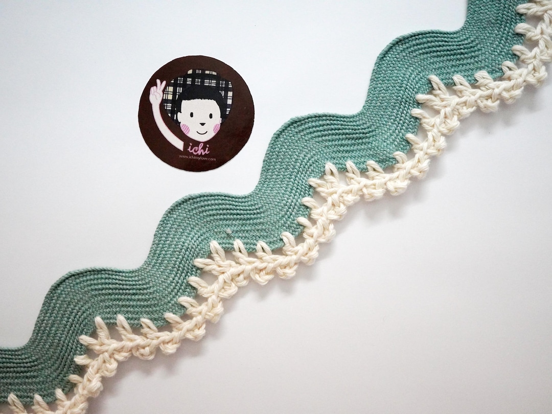 Sea Green Crocheted Rick Rack Trim, Handmade Crochet Lace, Jumbo Rick ...