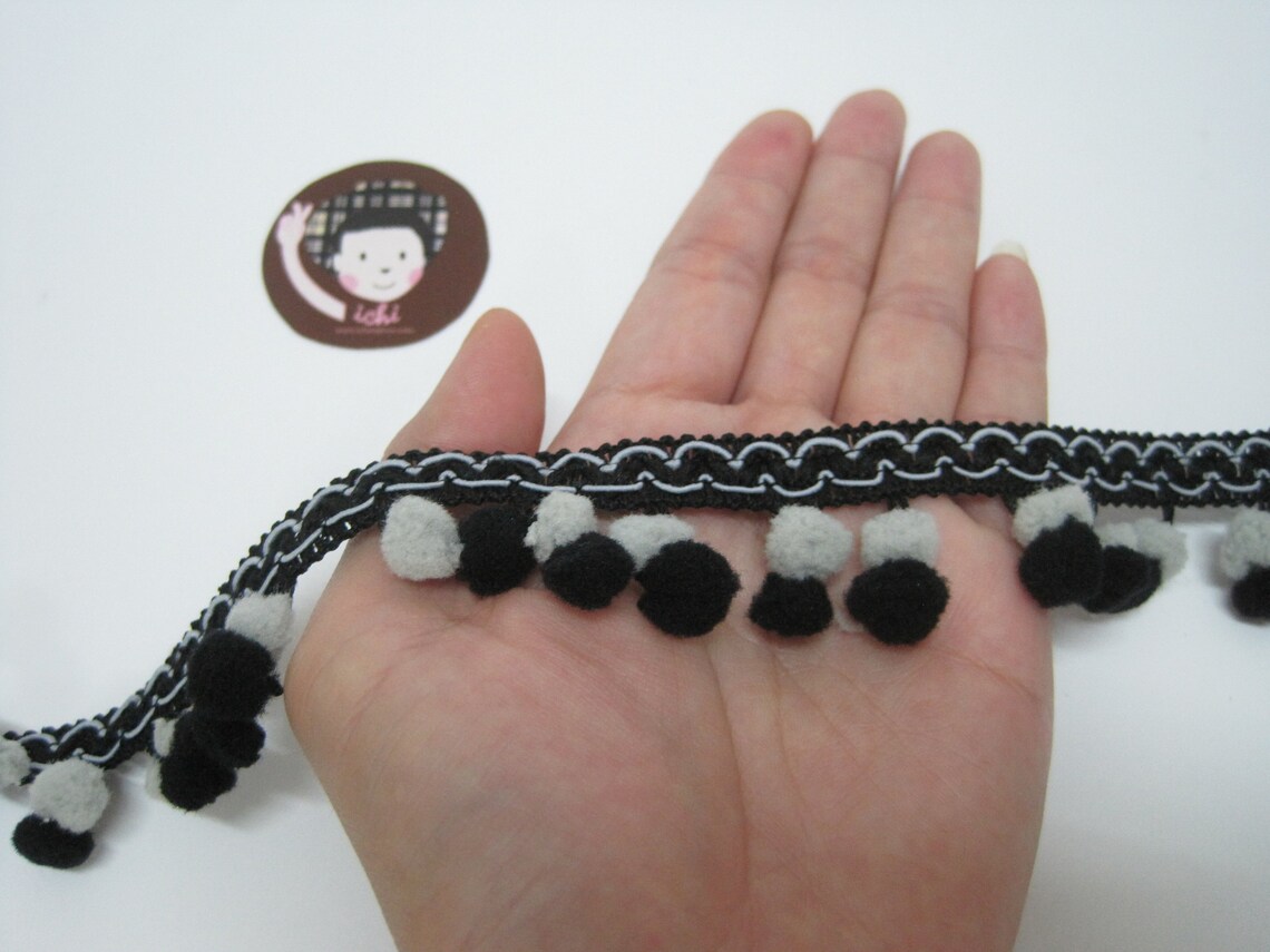 5 Yards Black-Silver Mini Pom Pom Trim pom pom fringe black | Etsy