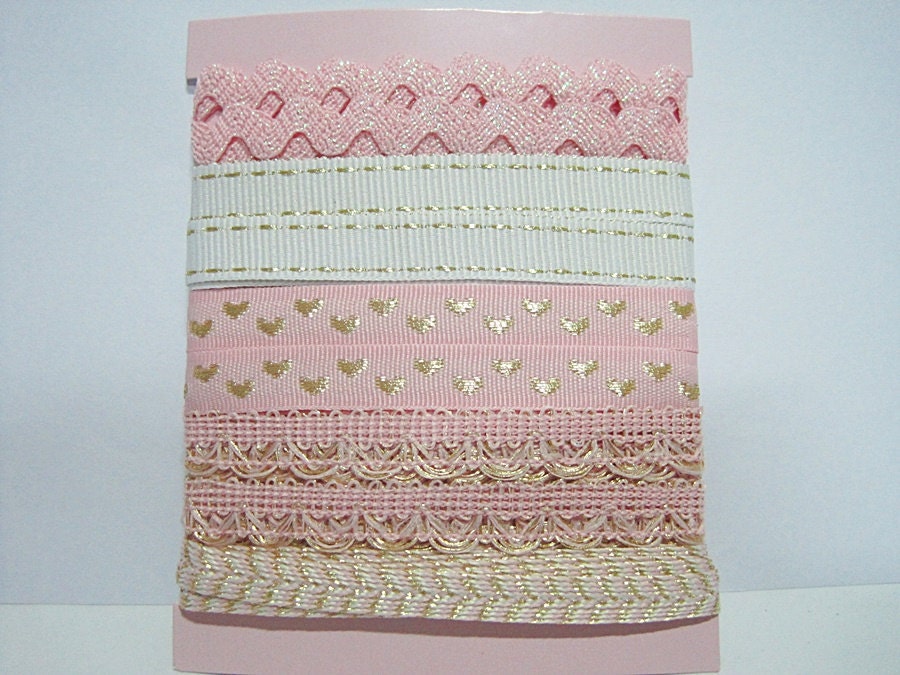Pink Trim Set 3 Trim Set Pink Trim Gold Trim White Ribbon - Etsy