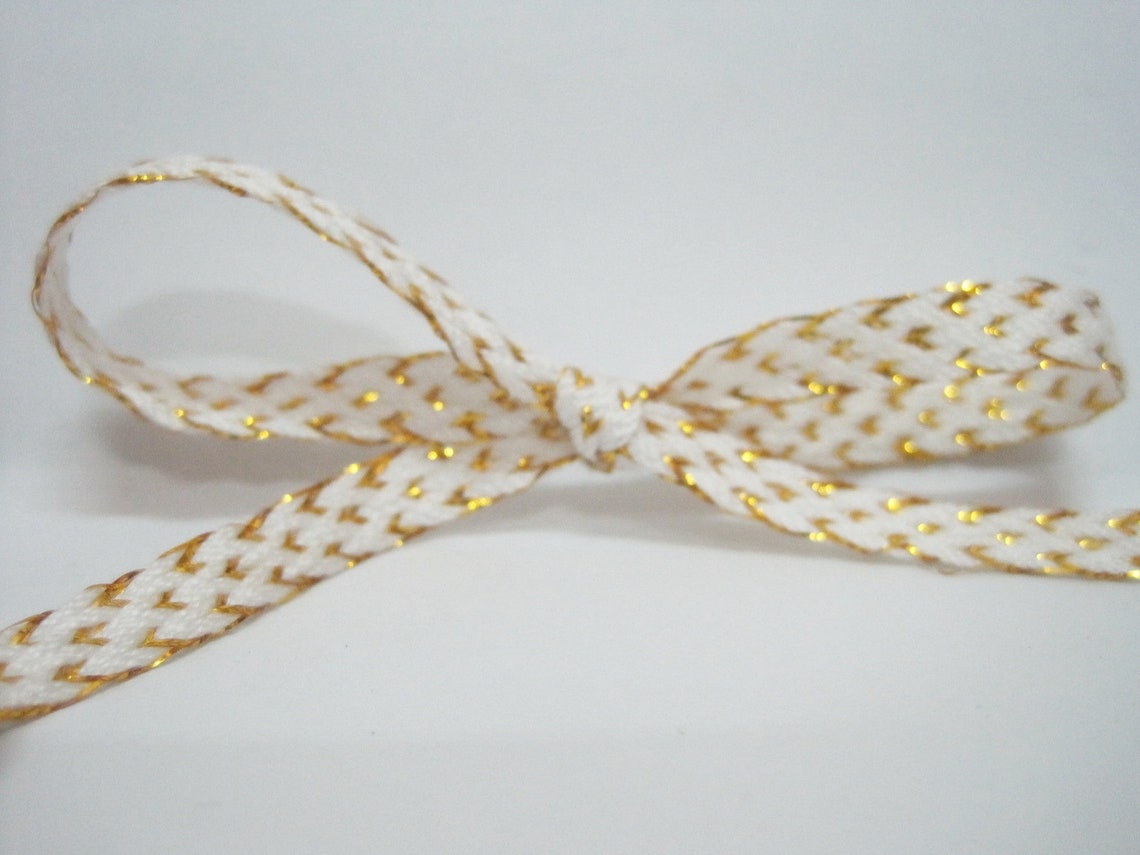 5 Yards White Ribbon With Gold Embroidered White Ribbon | Etsy