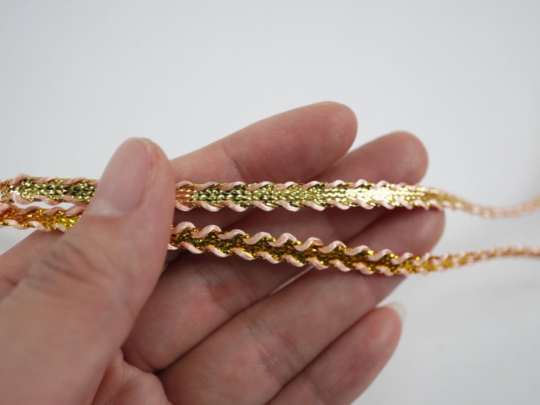 5 Yards Salmon Gold Metallic Braid, Flat Braided, Metallic Braid ...
