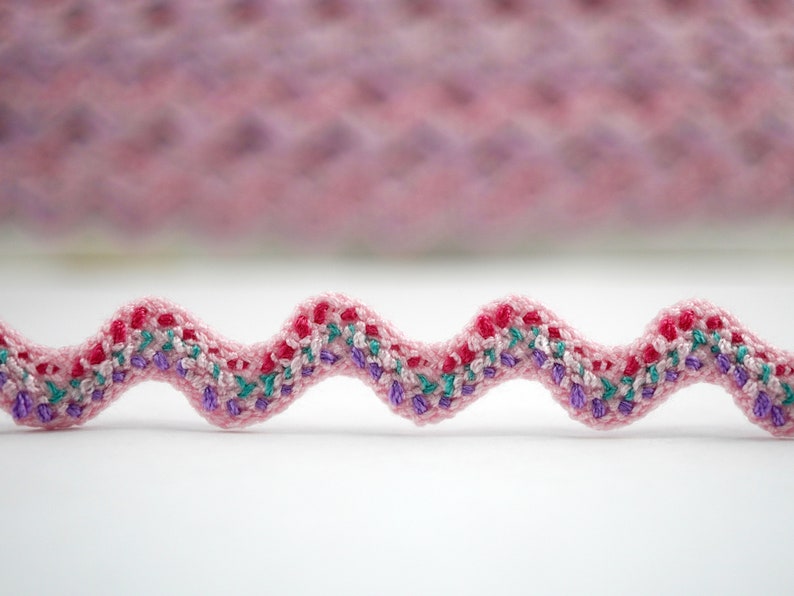 5 Yards Pink Embroidered Rick Rack, Embroidered Vine Rick Rack, Plaited ...