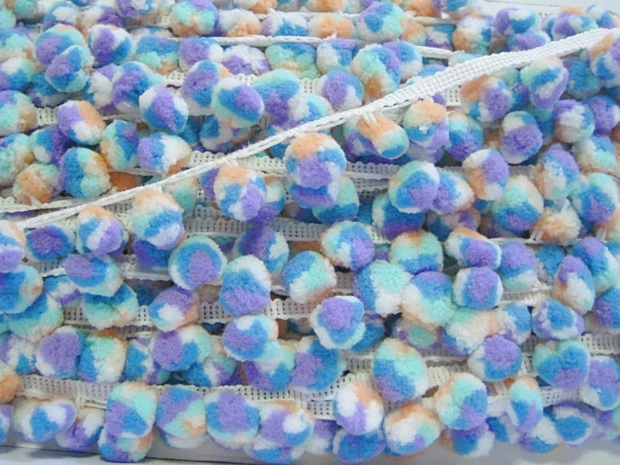 5 Yards Blue Tone Multicolored Pom Pom Trim Blue Pom Pom - Etsy