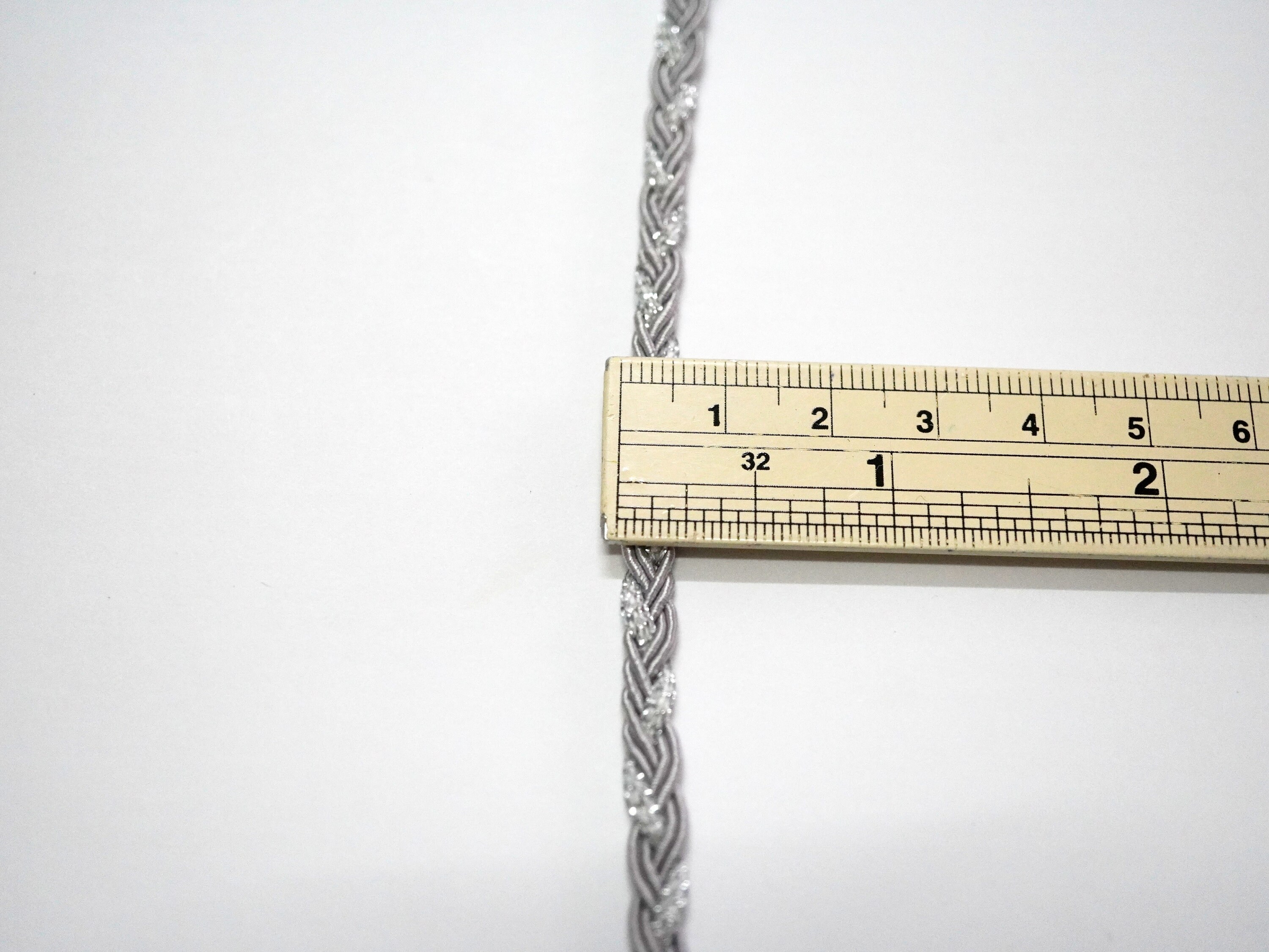 5 Yards 1/4" Silver Braided Cord With Silver Metallic, Flat Braided ...