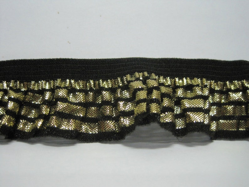 5 Yards Black Gold Metallic Ruffle Elastic Trim Ruffle Trim | Etsy