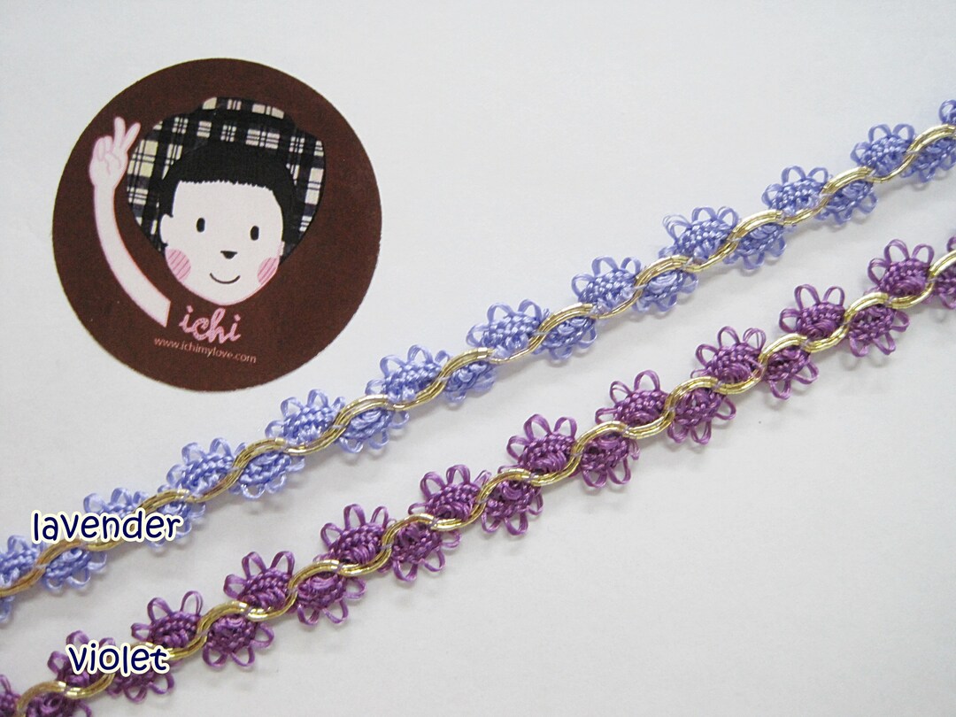 5 Yards Violet Picot Rick Rack With Gold Braided, Purple Trim, Purple ...