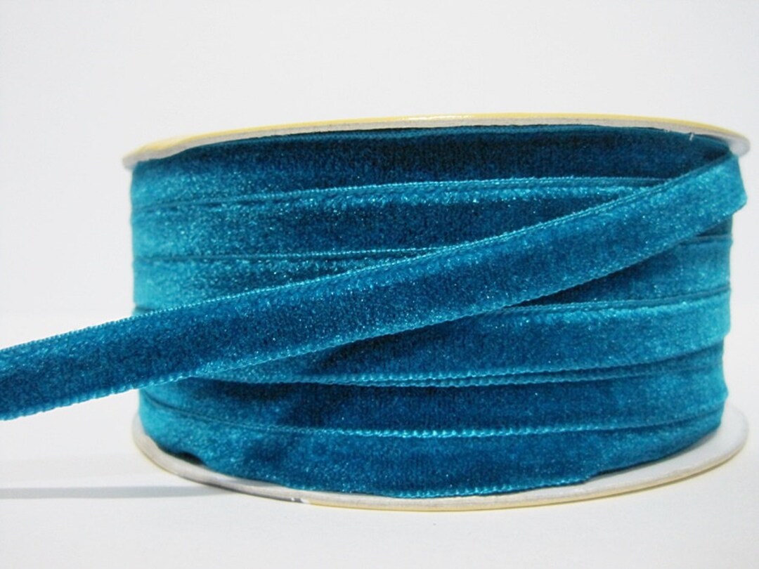 5 Yards 3/8" Aqua Blue Velvet Ribbon, Blue Ribbon, Ribbon Lot ...