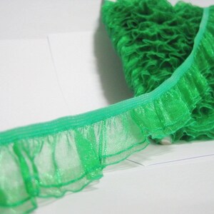 5 Yards Green Organza Ruffle Elastic Trim 2-layers, Chiffon Ruffle Trim ...