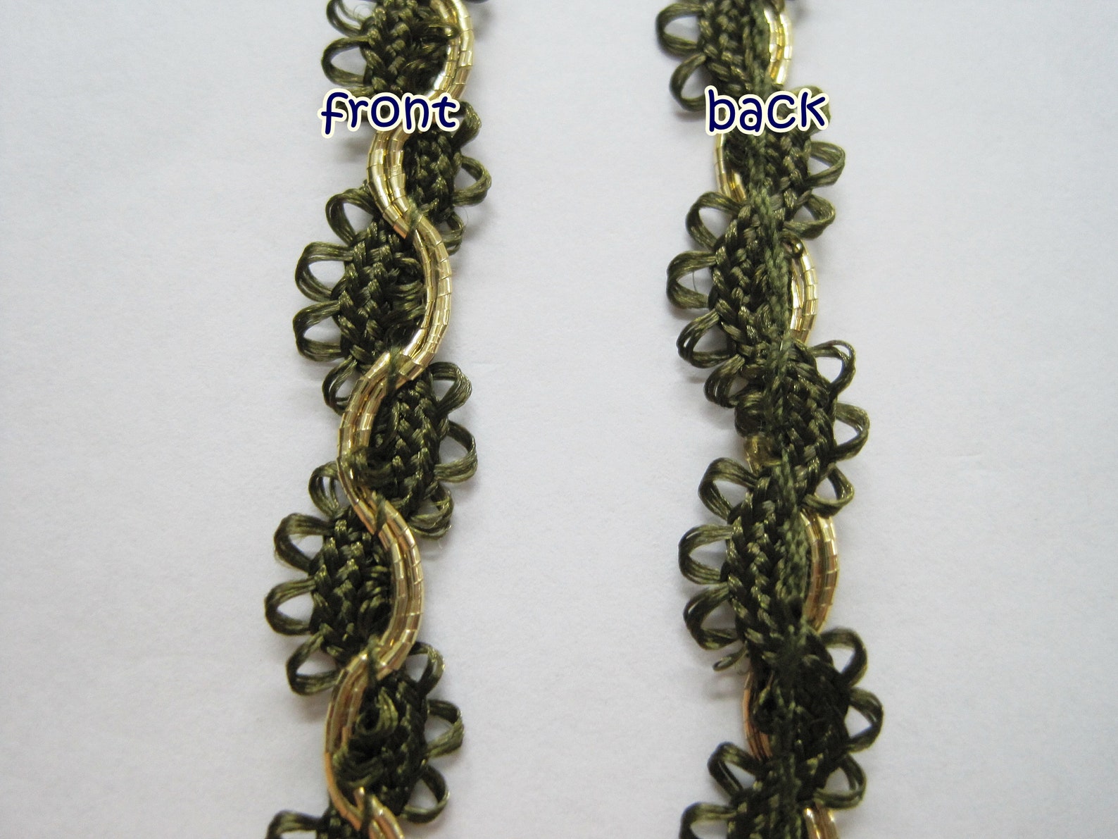 5 Yards Dark Green Picot Rick Rack With Gold Braided, Green Trim, Green ...