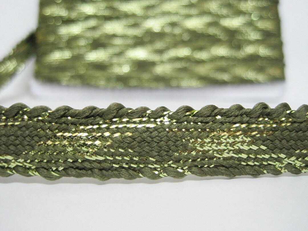 5 Yards Green Metallic Ribbon, Flat Braided, Flat Ribbon, Metallic ...