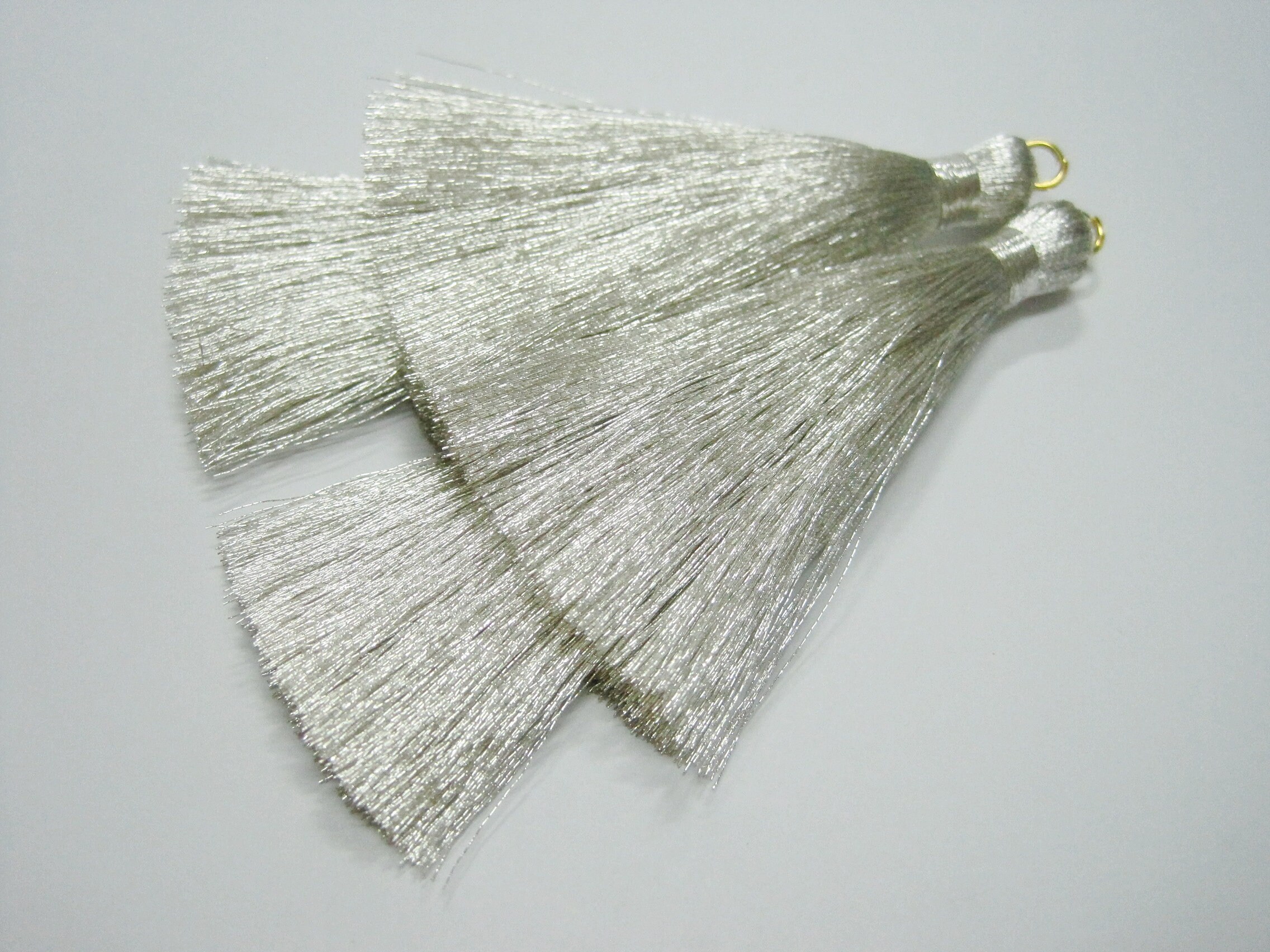 1 Pair White Double Metallic Tassel Metallic Tassel Double Etsy