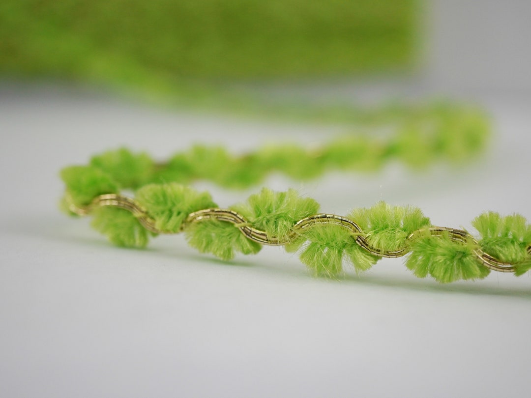 5 Yards 3/8" Lime Green Chenille Braided Rick Rack With Light Gold ...