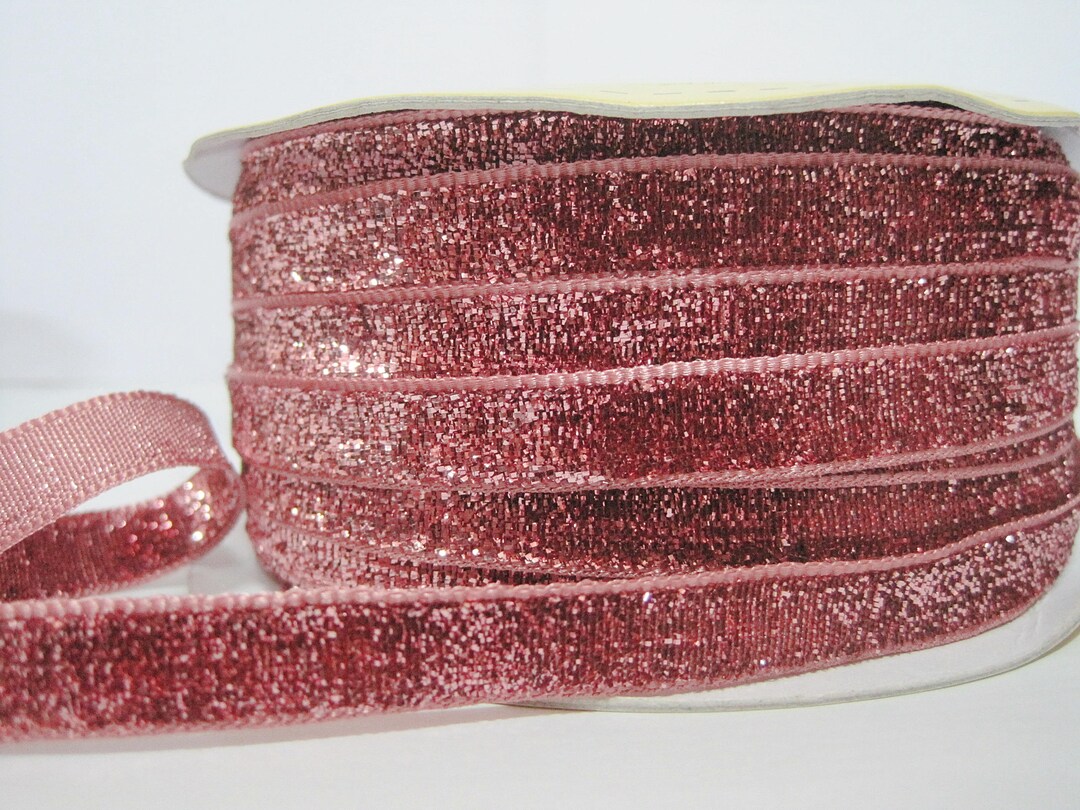 5 Yards 3/8" Rose Pink Metallic Glitter Ribbon, Glitter Yarn, Pink ...