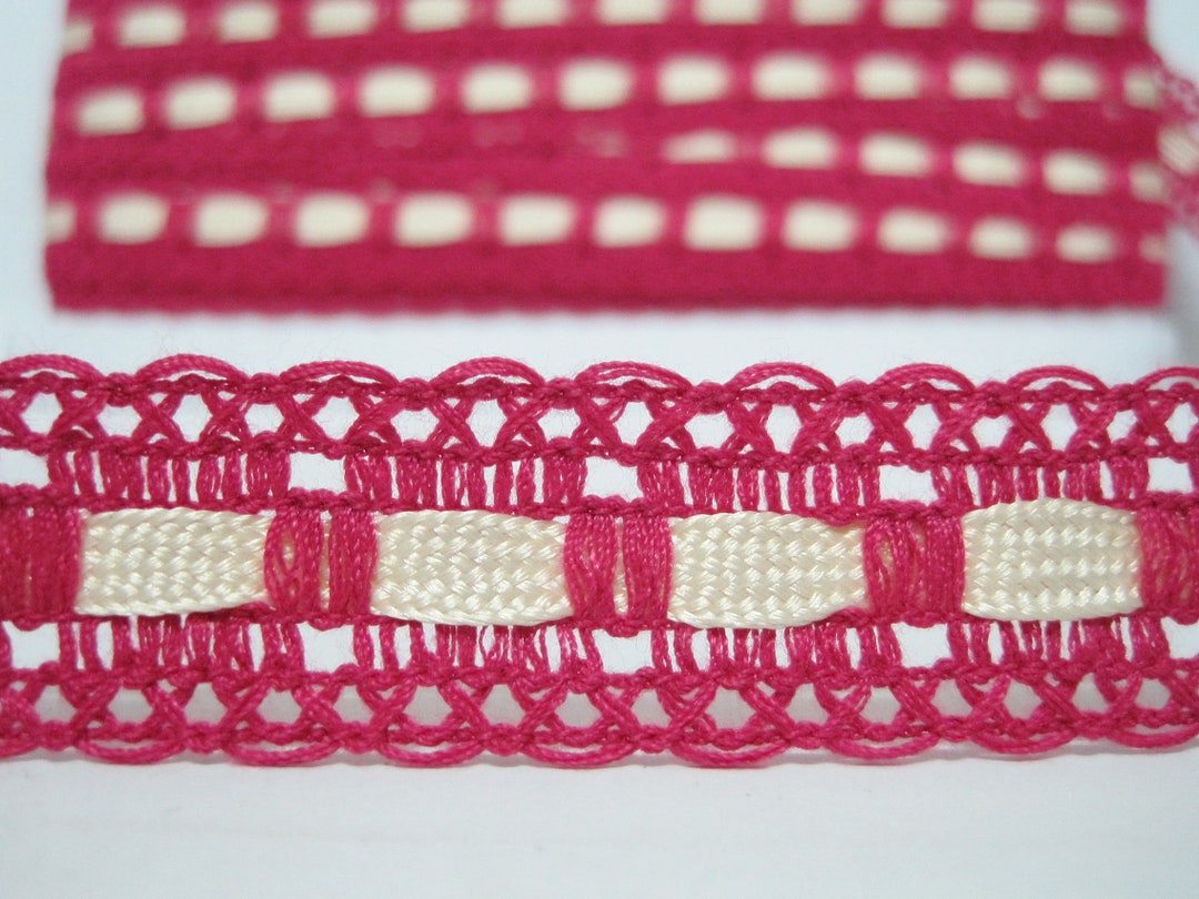 5 Yards Hot Pink Lace Trim With Vanilla Ribbon Insert, Lace Trim, Lace ...