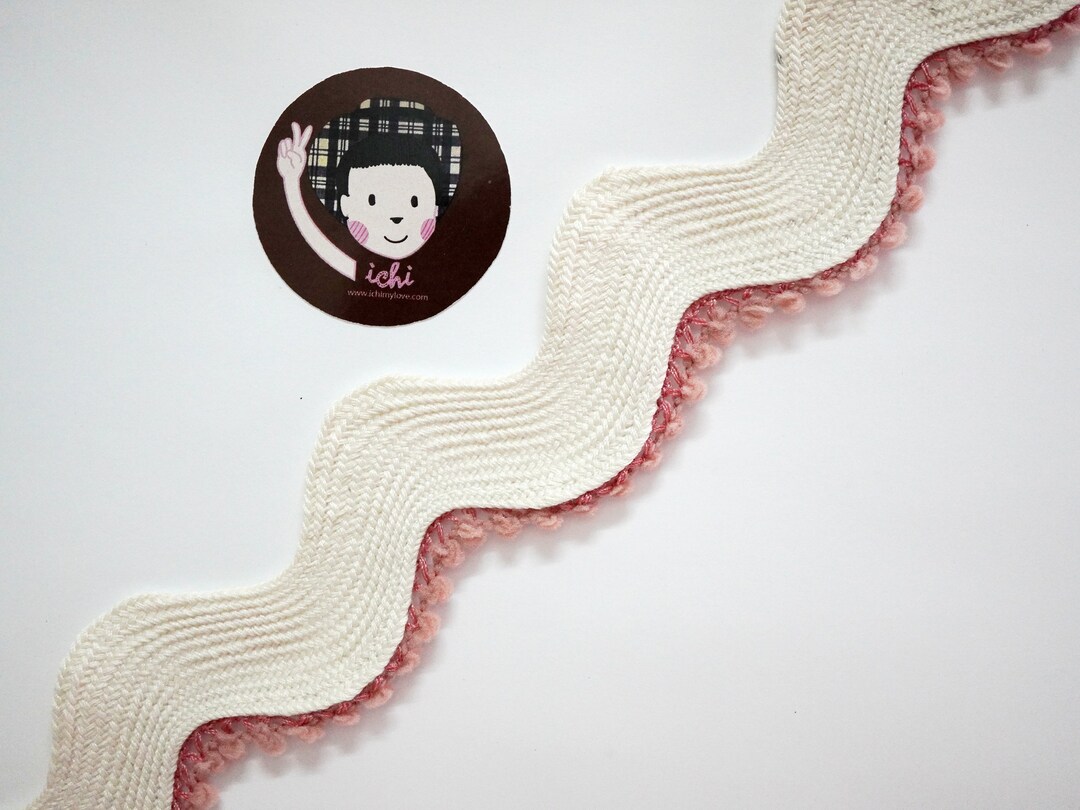 5 Yards Ivory Jumbo Rick Rack Trim With Rose Pink Tiny Pom Pom, Ivory ...