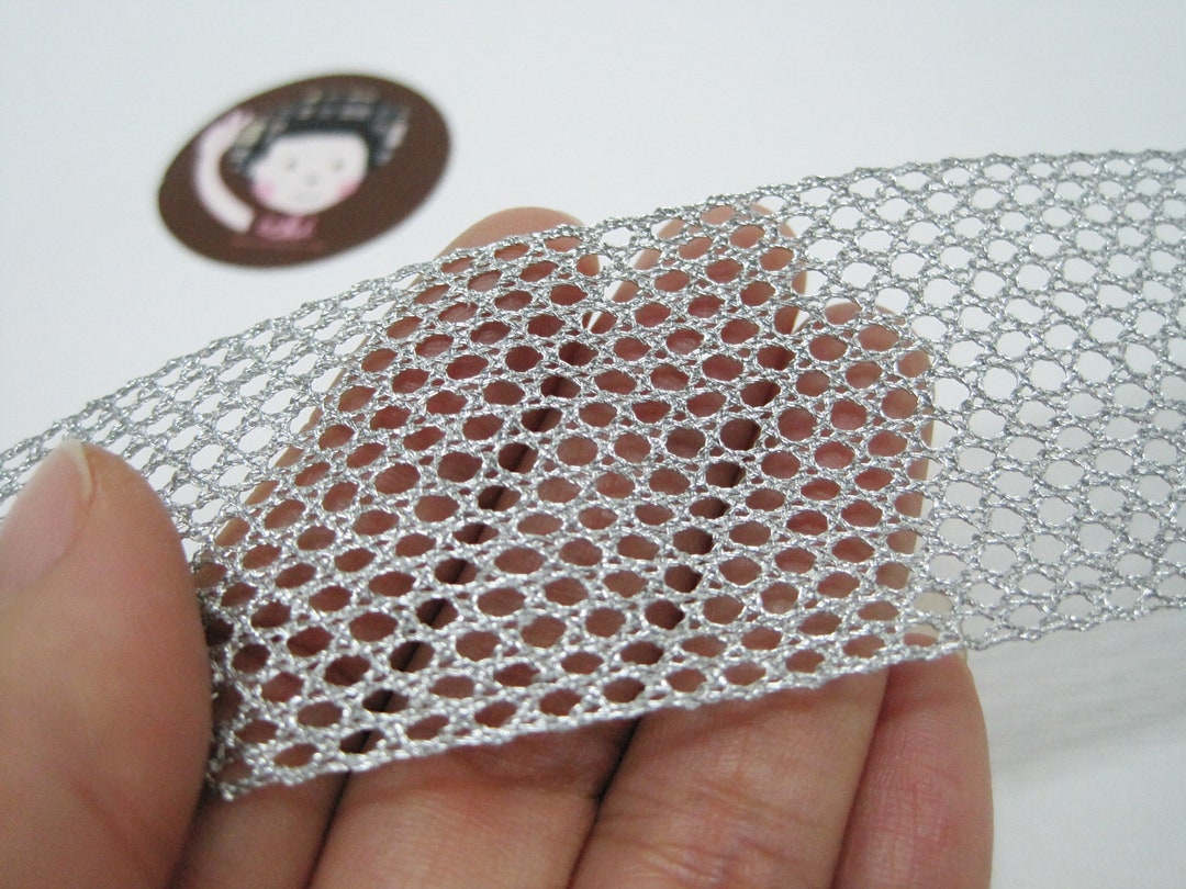 5 Yards 1-3/8" Silver Metallic Net Ribbon, Glitter Yarn, Silver ...