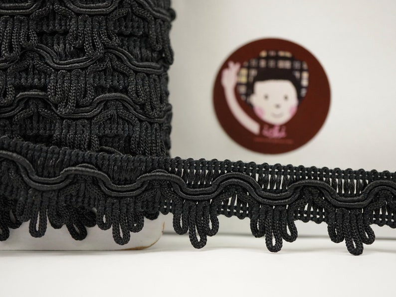 5 Yards Black Scalloped Loop Fringe, Vintage Lace, Loop Trim, Looped ...