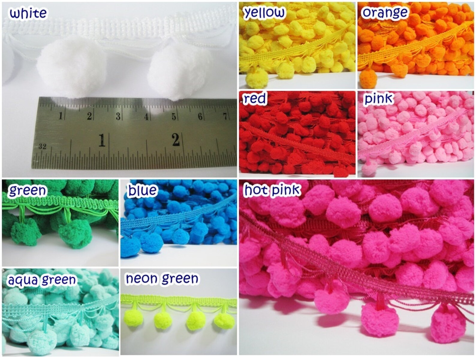 5 Yards 2.5 Cm Extra Large Pom Pom Trim Aqua Green Pom Pom - Etsy Canada