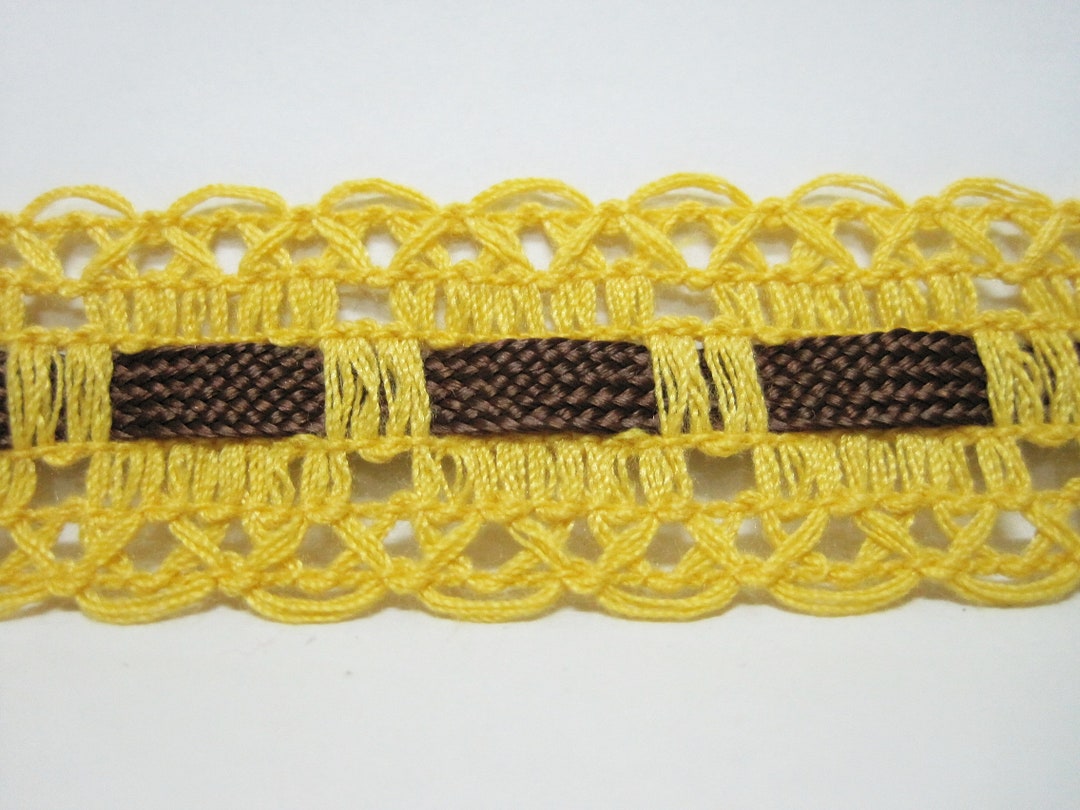 5 Yards Gold Lace Trim With Dark Brown Ribbon Insert, Lace Trim, Lace ...