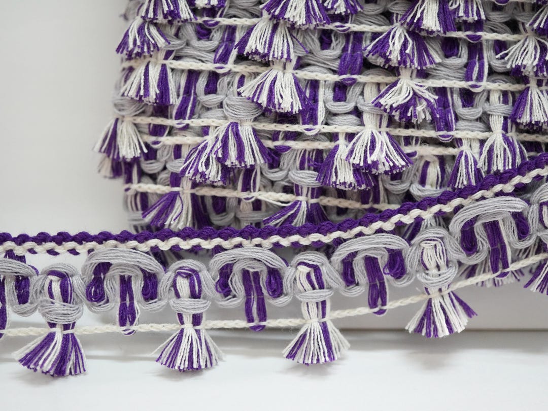 5 Yards 1" Dark Purple Tassel Fringe, Ivory Tassel Trim - Etsy