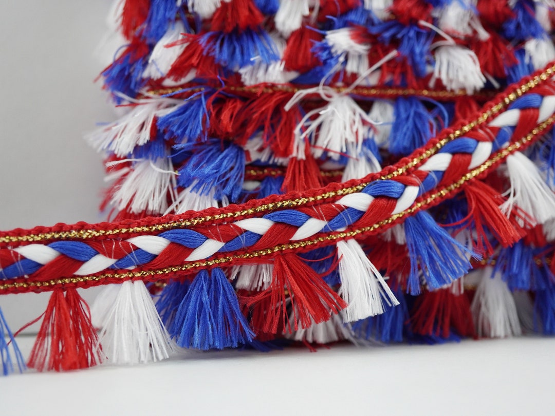 5 Yards Blue-red-white Tassel Braided Trim With Gold Metallic ...