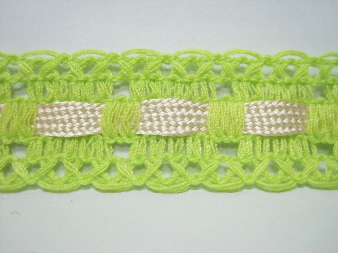 5 Yards Lime Green Lace Trim With Vanilla Ribbon Insert, Lace Trim ...
