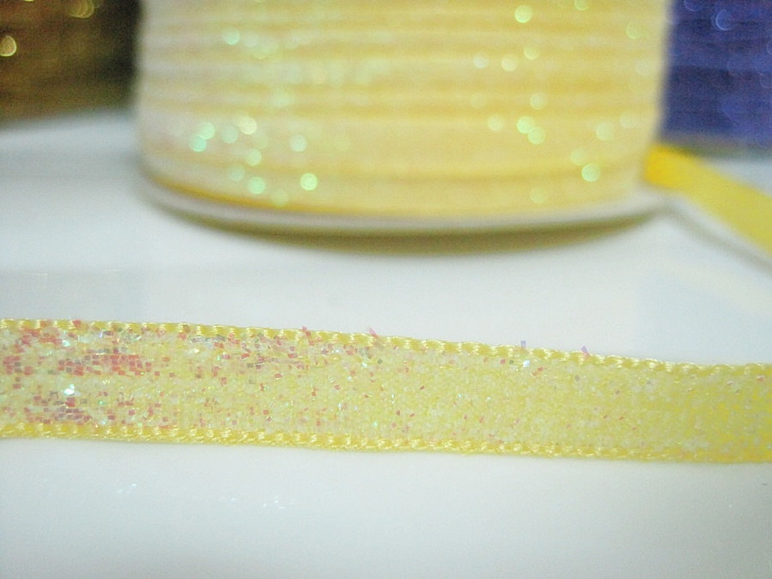 5 Yards 3/8 Light Yellow Glitter Ribbon Glitter Yarn - Etsy
