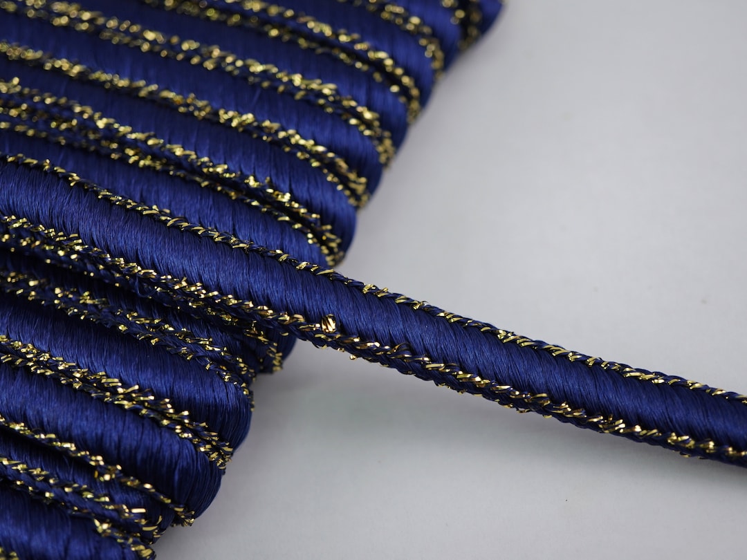 5 Yards 3/8" Navy Blue Braided Cord With Gold Metallic - Etsy