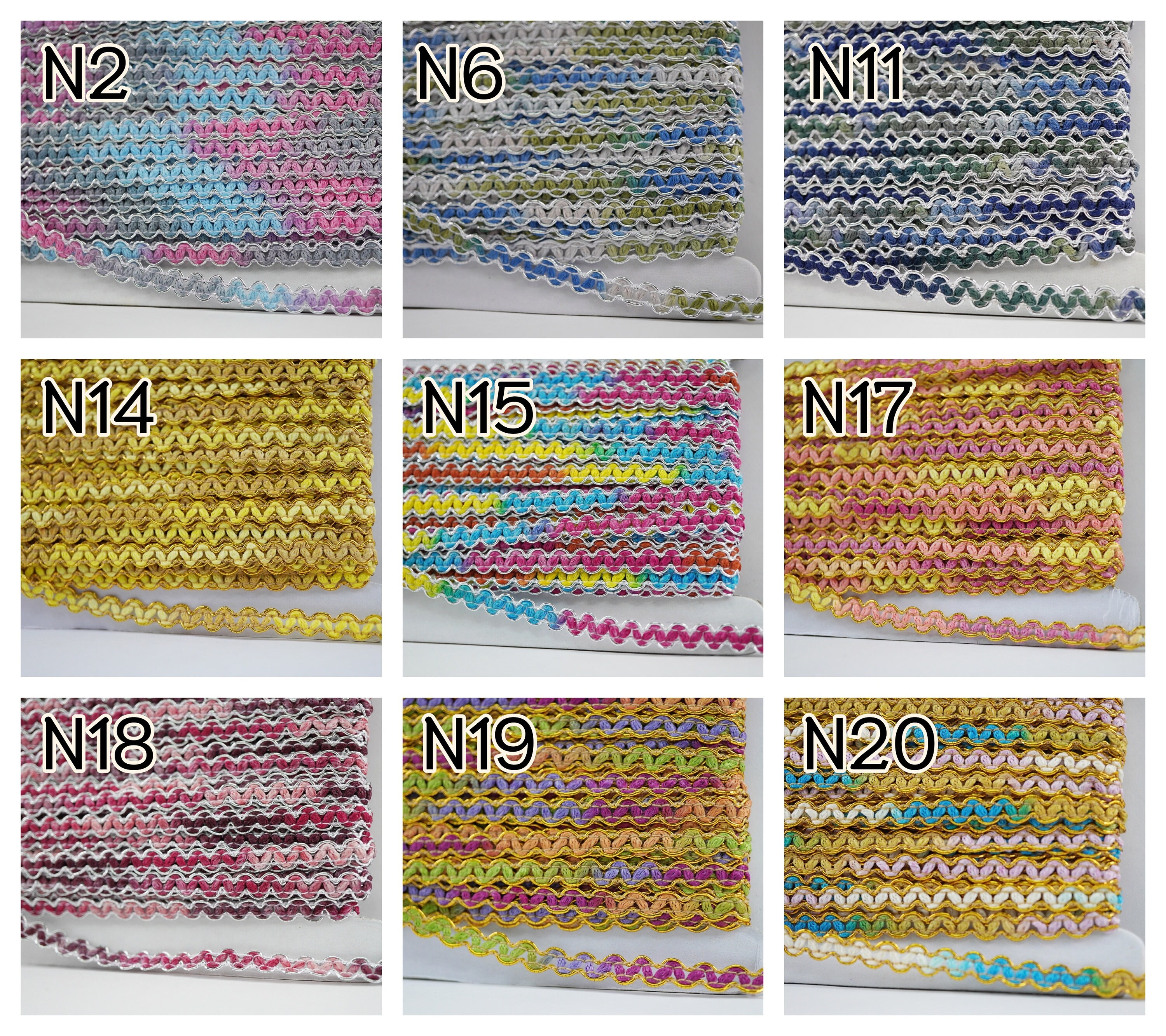 5 Yards Multicolored Rick Rack With Silver/gold Metallic, Rainbow Rick ...