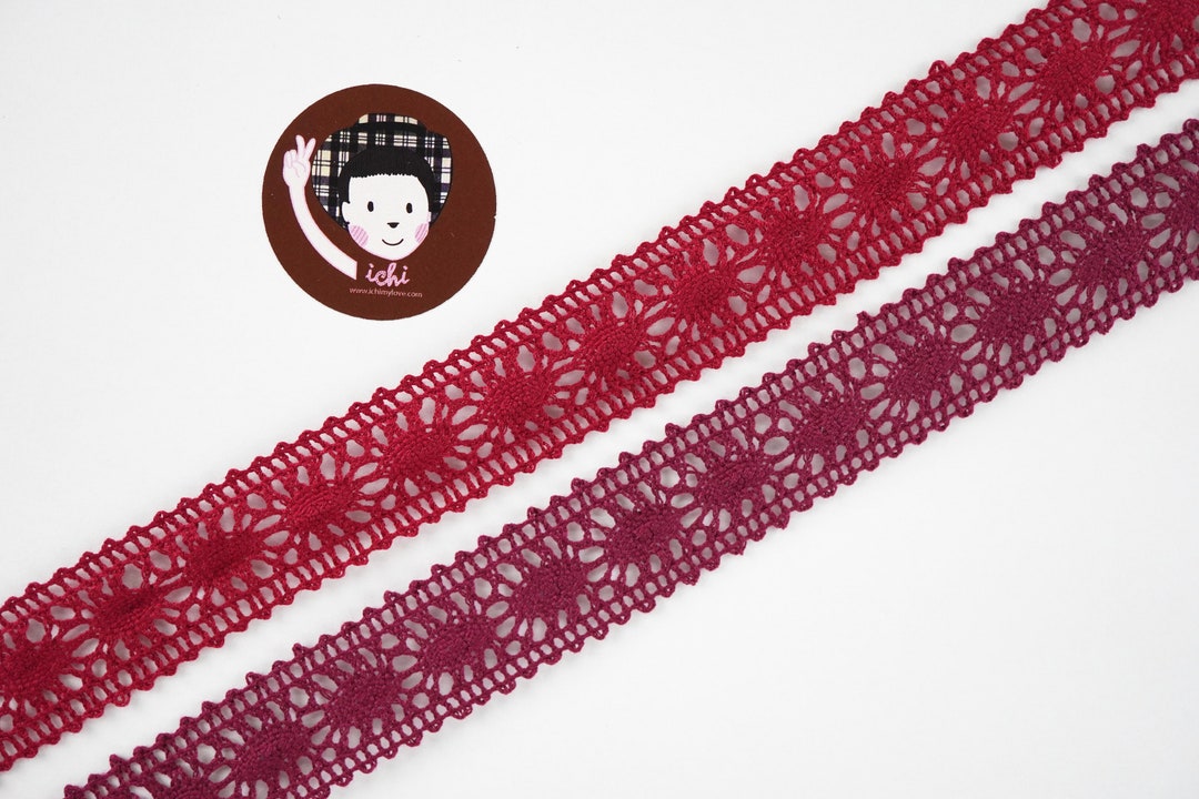 5 Yards 1" Red Crochet Lace Trim, Lace Trim, Crochet Lace Trim, Cotton ...