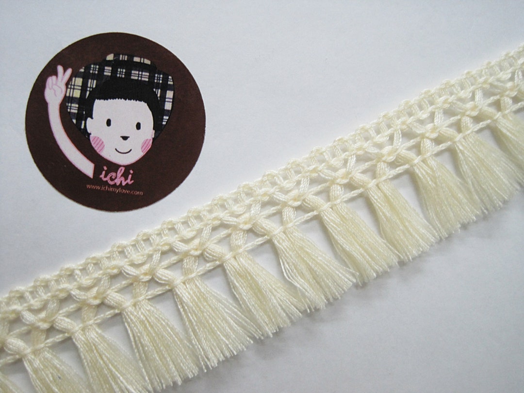 5 Yd 1-1/4" Cream Cotton Tassel Trim, Ivory Trim, Wholesale Trim, Mini ...