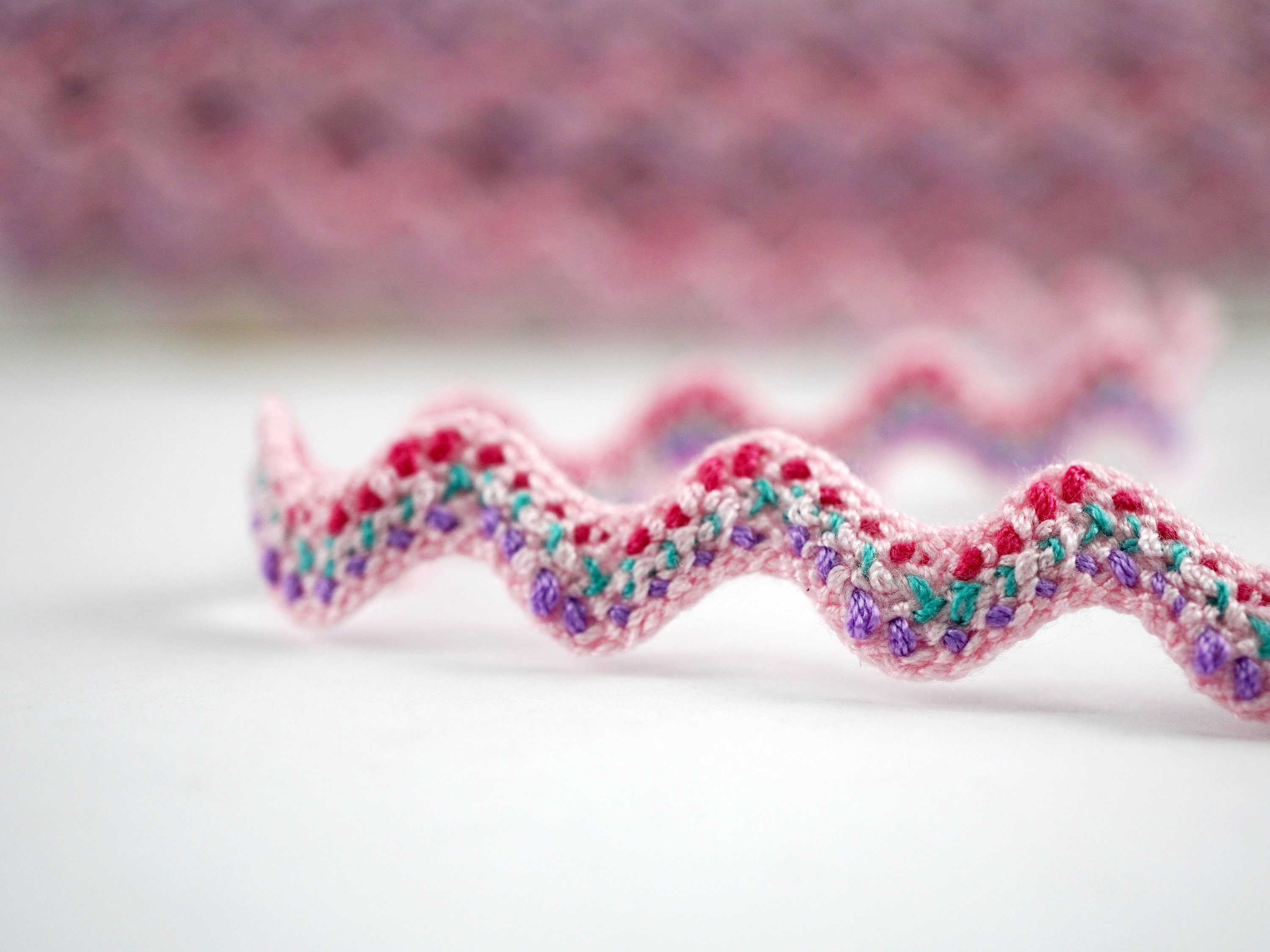 5 Yards Pink Embroidered Rick Rack, Embroidered Vine Rick Rack, Plaited ...