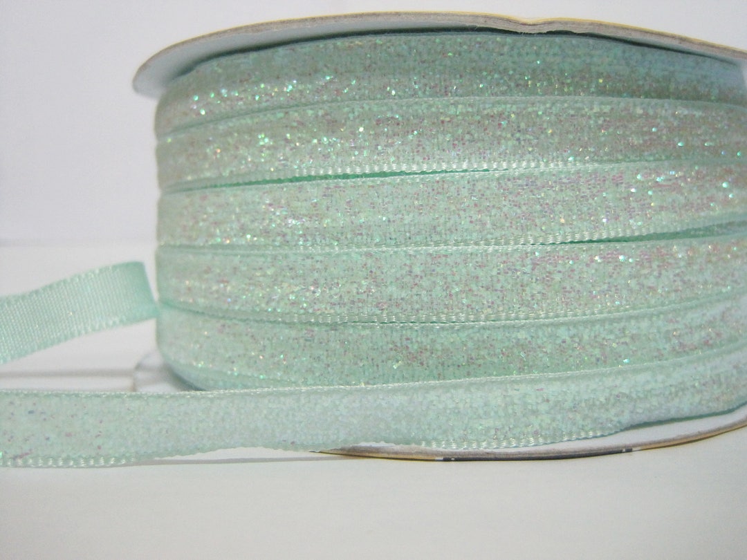 5 Yards 3/8" Mint Glitter Ribbon, Glitter Yarn, Metallic Ribbon ...