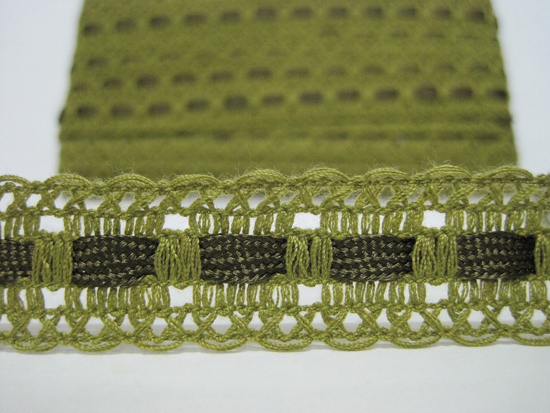 5 Yards Olive Drab Green Lace Trim With Dark Green Ribbon Insert, Lace ...