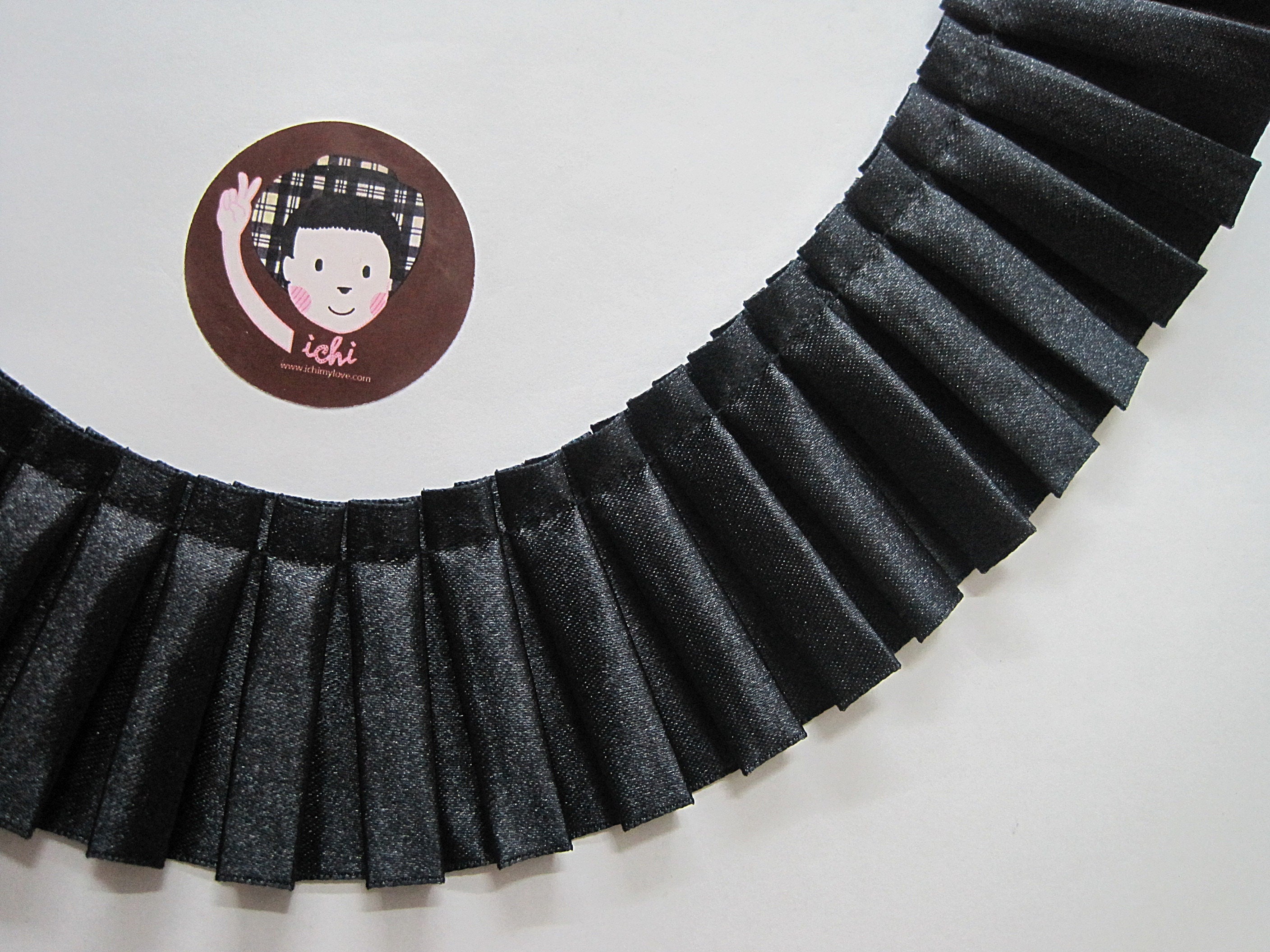1 Yd 2" Black Satin Box Pleated Trim, Box Pleated Trim, Box Pleated ...