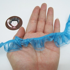 5 Yards Blue Organza Ruffle Elastic Trim 2-layers, Chiffon Ruffle Trim ...