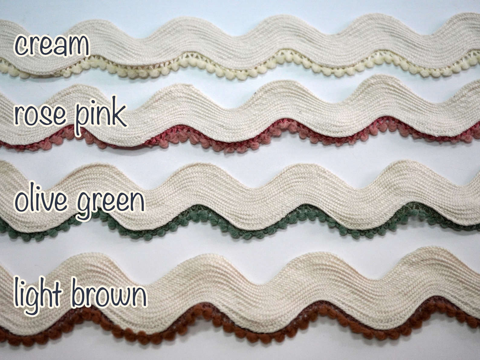 5 Yards Ivory Jumbo Rick Rack Trim With Rose Pink Tiny Pom Pom, Ivory ...