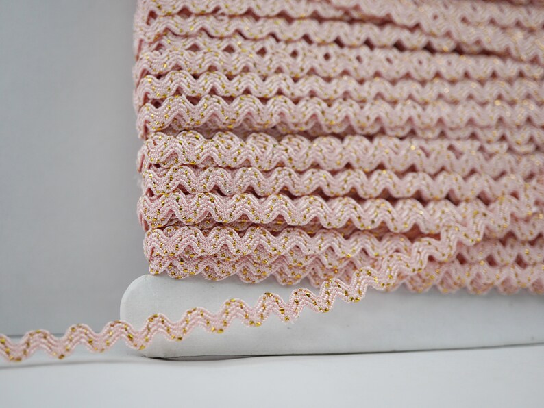 5 Yards Pink Tiny Rick Rack With Gold Metallic Tiny Rick - Etsy