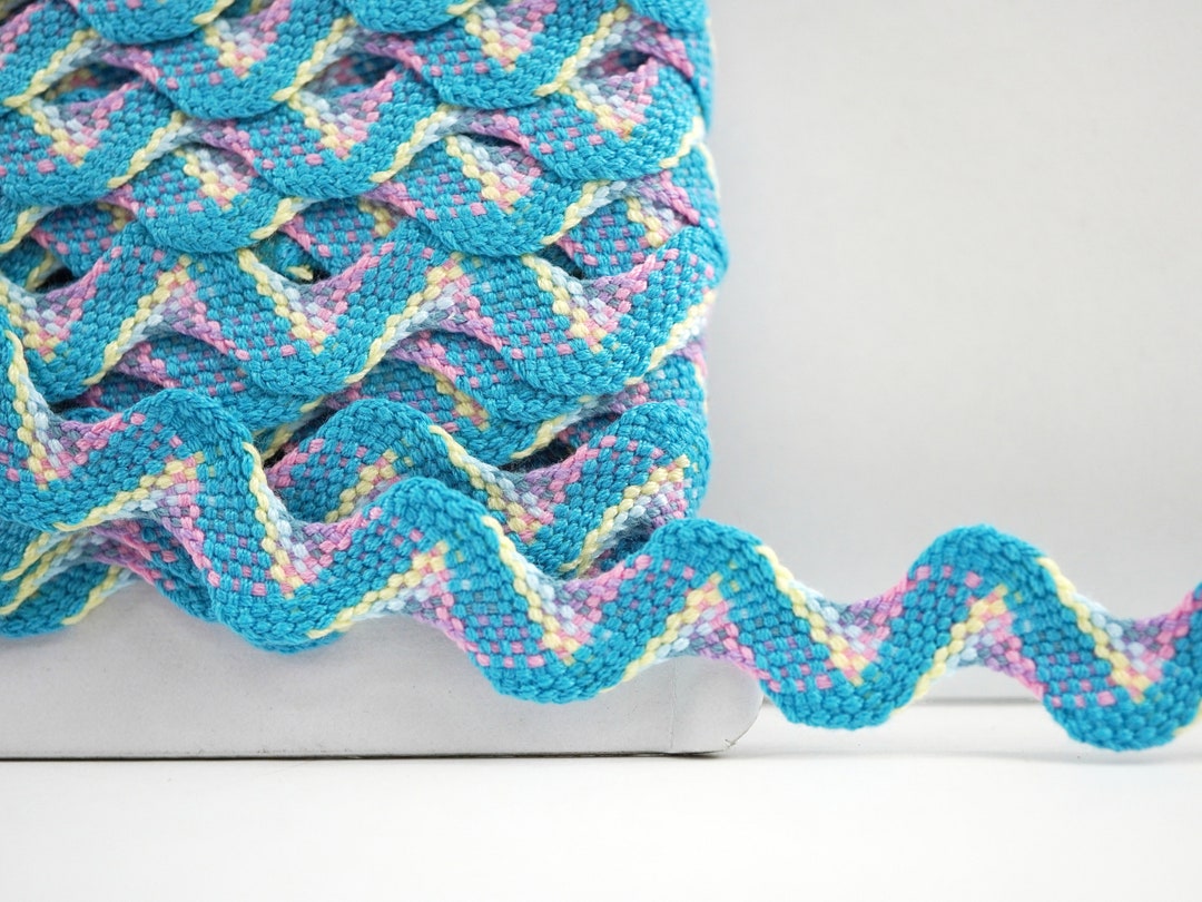 5 Yd Aqua Blue Rick Rack, Multicolored Rick Rack, Woven Rick Rack, Zig ...