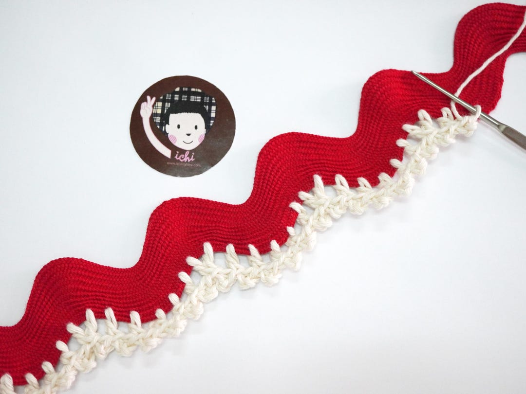 Red Crocheted Rick Rack Trim, Handmade Crochet Lace, Jumbo Rick Rack ...