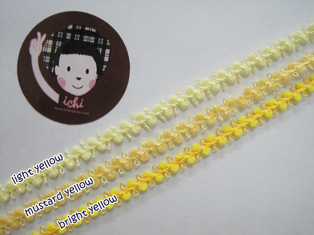 5 Yards Yellow Picot Tiny Pom Pom Trim, Mini Pom Pom Trim, Picot Trim ...