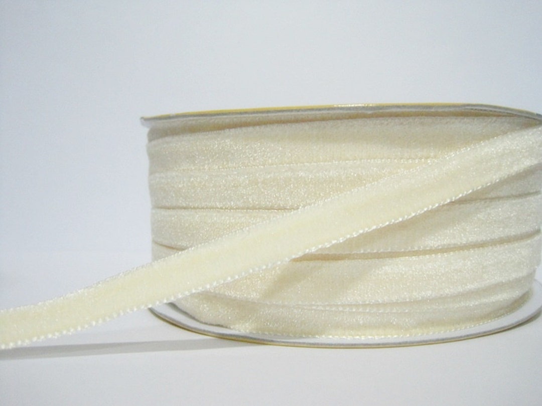 5 Yards 3/8" Cream Velvet Ribbon, Cream Velvet Ribbon, Ribbon Lot ...