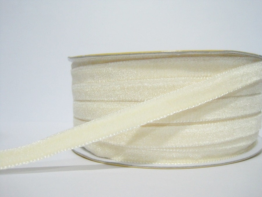 5 Yards 3/8" Cream Velvet Ribbon, Cream Velvet Ribbon, Ribbon Lot ...
