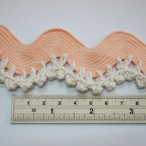 Peach Pink Crocheted Rick Rack Trim, Handmade Crochet Lace, Jumbo Rick ...